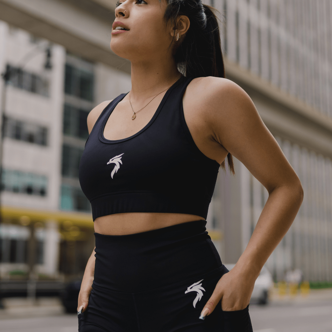 WOMEN'S GENESIS SPORTS BRA - BLACK – Riseabove Apparel Inc